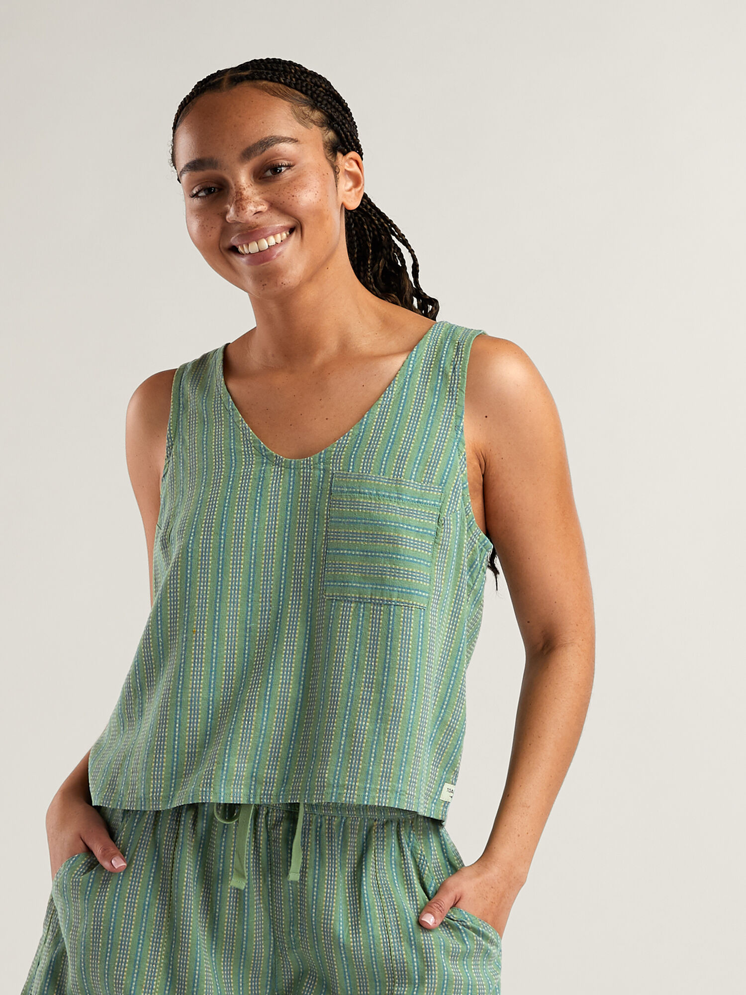 Toad & Co Taj Hemp Button Back Tank Top - Baja | Title Nine